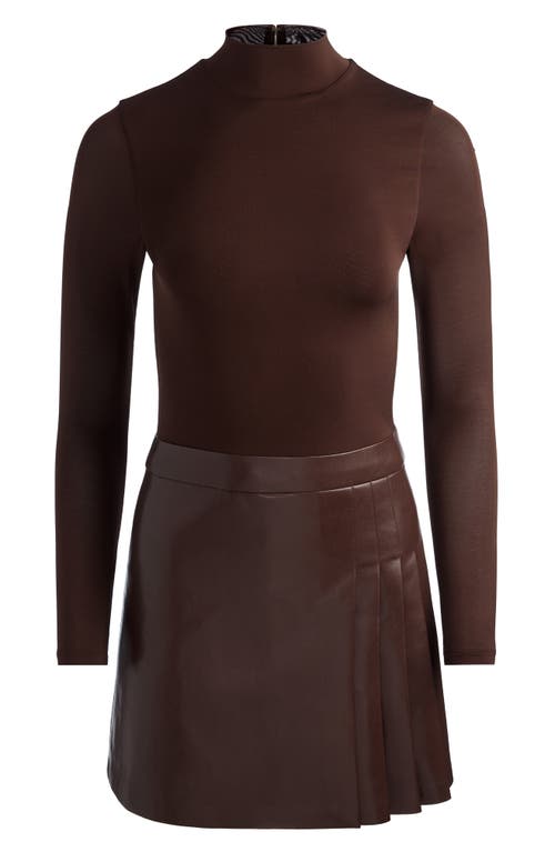 ALICE + OLIVIA Alice + Olivia Chara Faux Leather Mixed Media Mock Neck Minidress